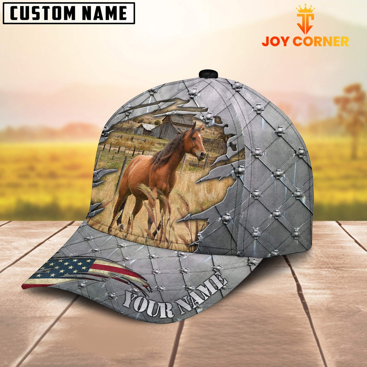 Joycorners Steel Pattern Horse Customized Name Cap – Joy Corner