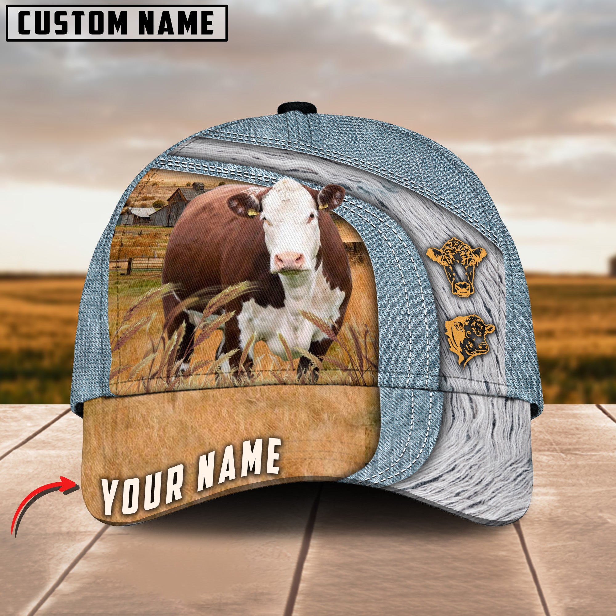 Joycorners Hereford Jeans Pattern Customized Name Cap – Joy Corner