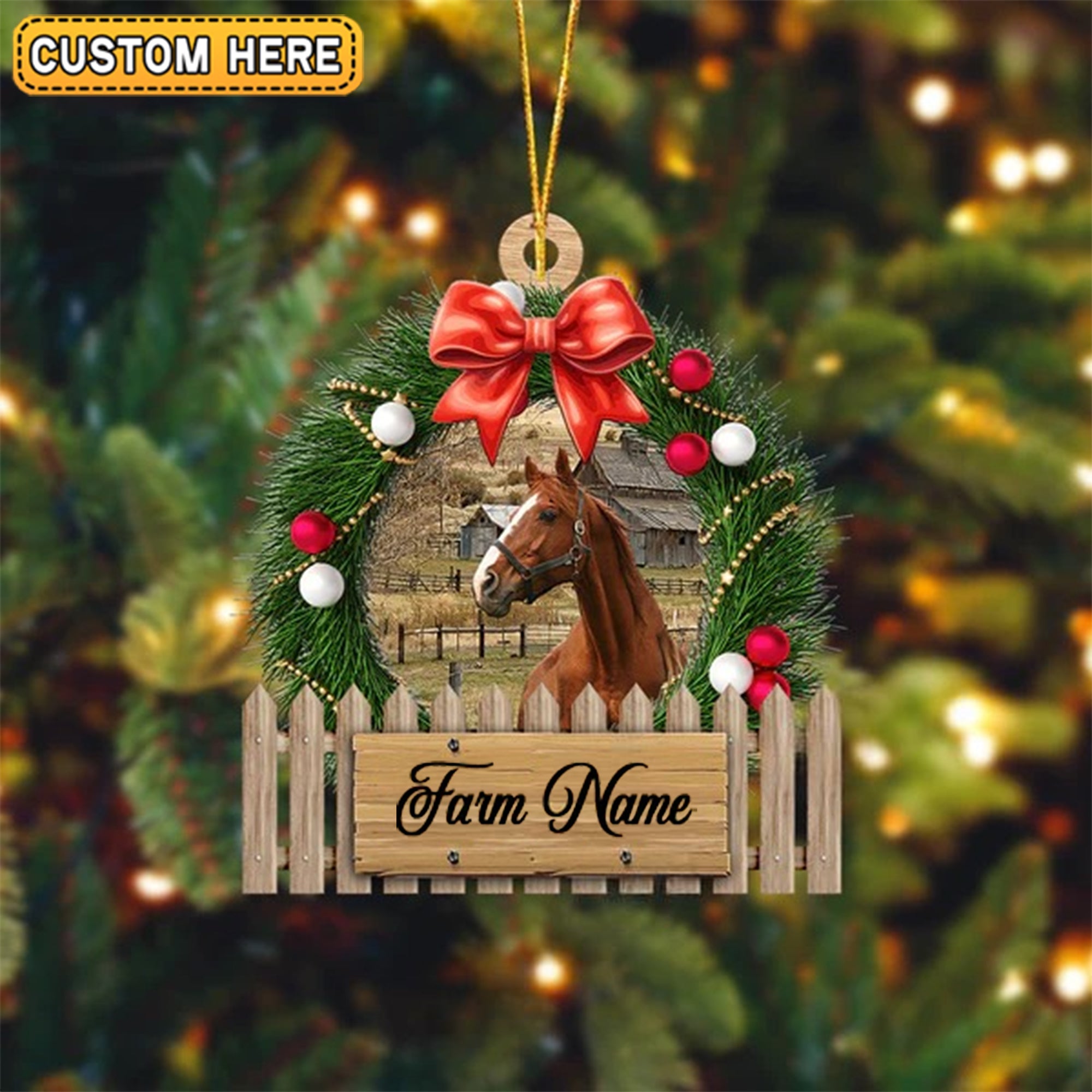 Joycorners Horse Lovers Christmas Wreath Custom Shape Acrylic Ornament ...