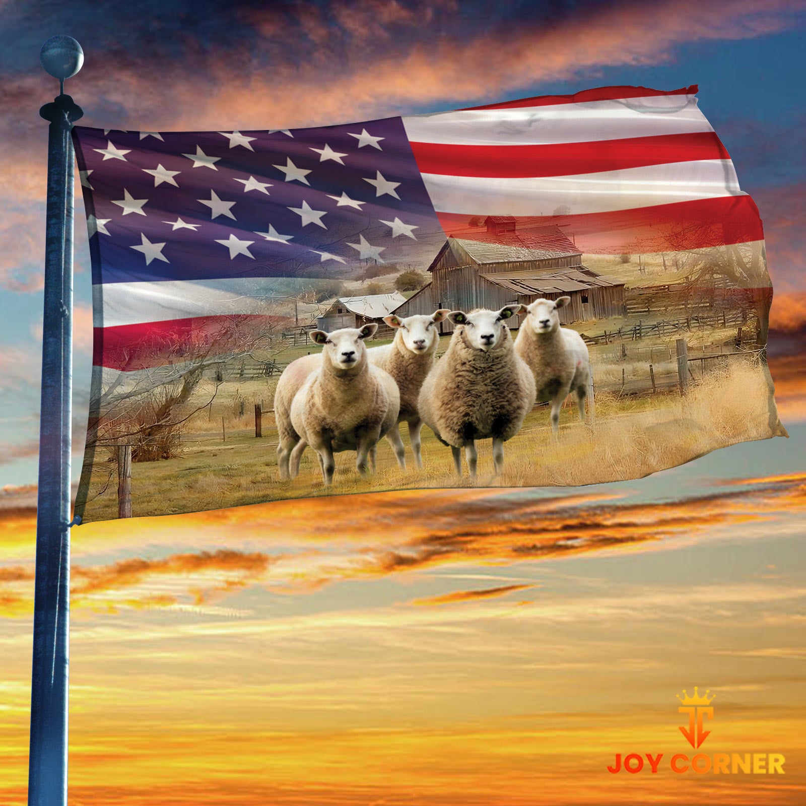 Joycorners Sheep America 3D Button Flag – Joy Corner