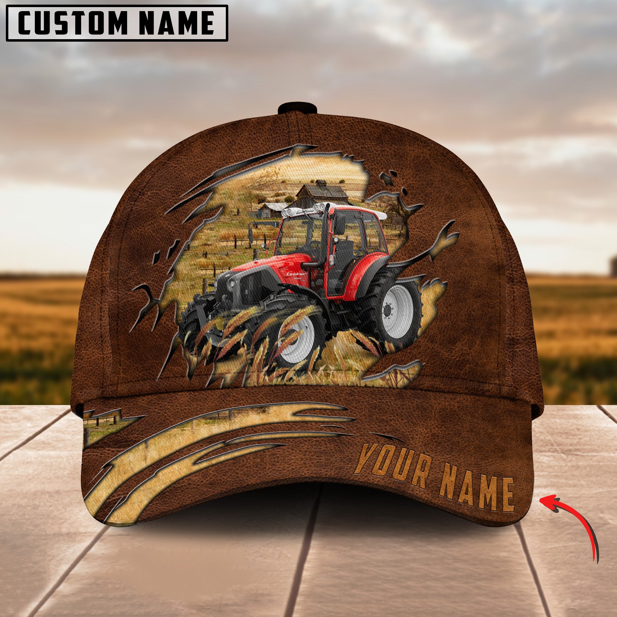 Joycorners Tractor Brown Leather Pattern Customized Name Cap – Joy Corner