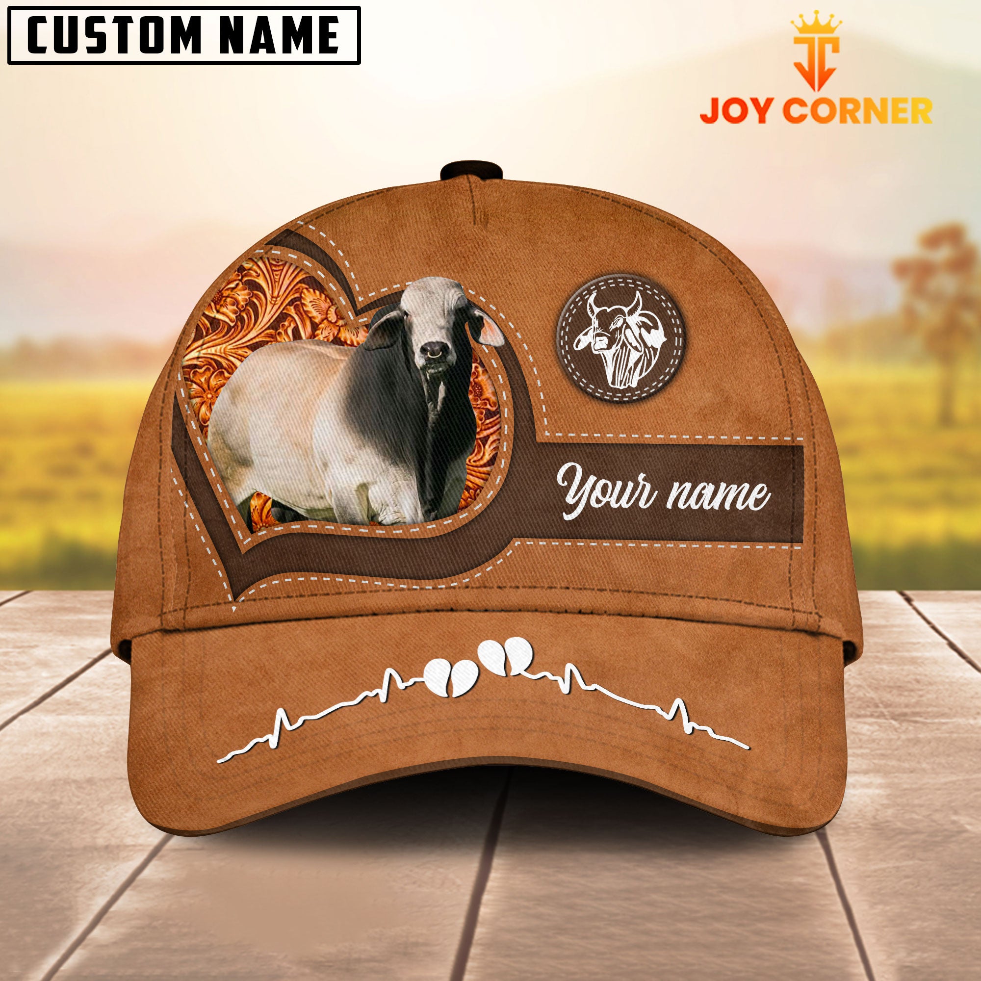 Joycorners Brahman Cattle Pattern Customized Name 3D Love Cap – Joy Corner